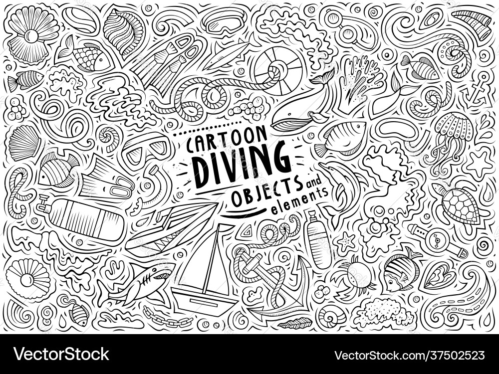 Diving Theme Cartoon Set Royalty Free Vector Image