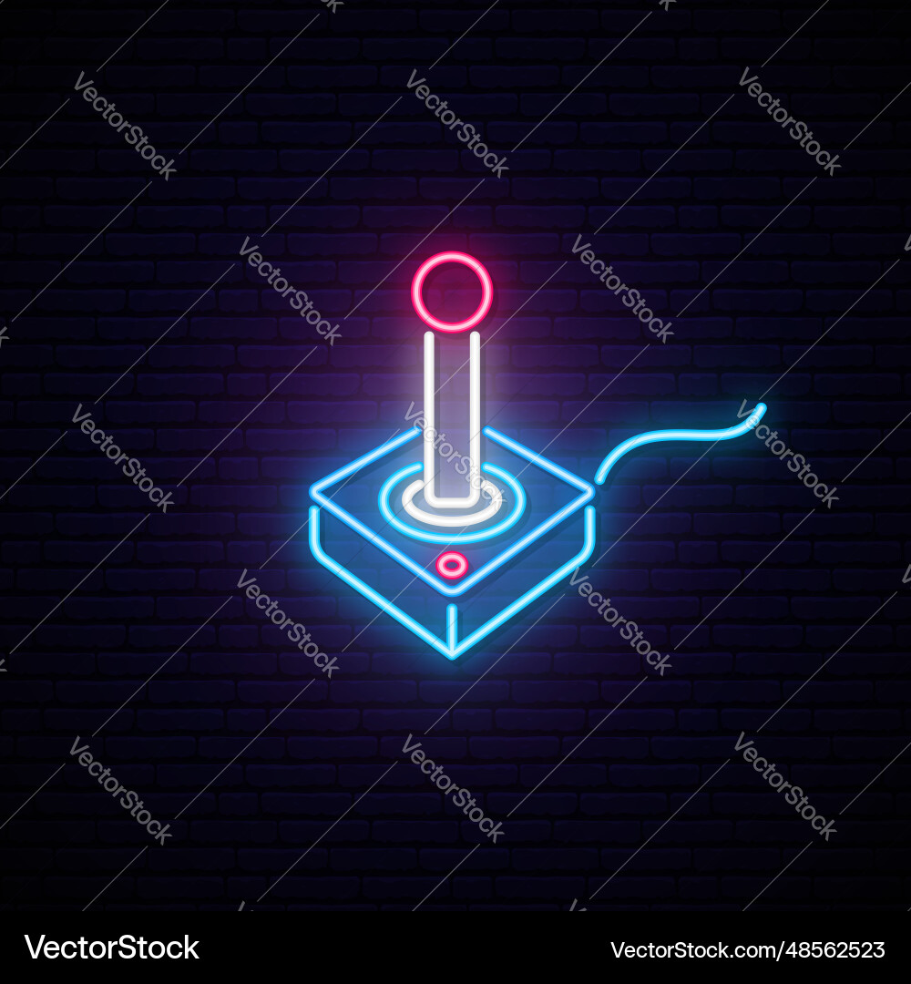 Neon Joystick Sign - Retro Game Icon Royalty Free Vector