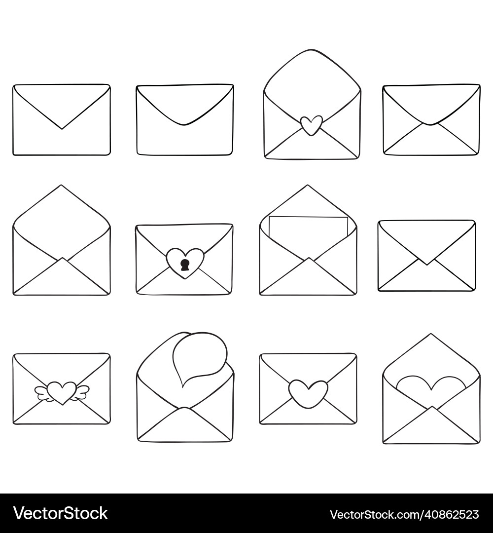 Opened envelope in outline linear style Royalty Free Vector