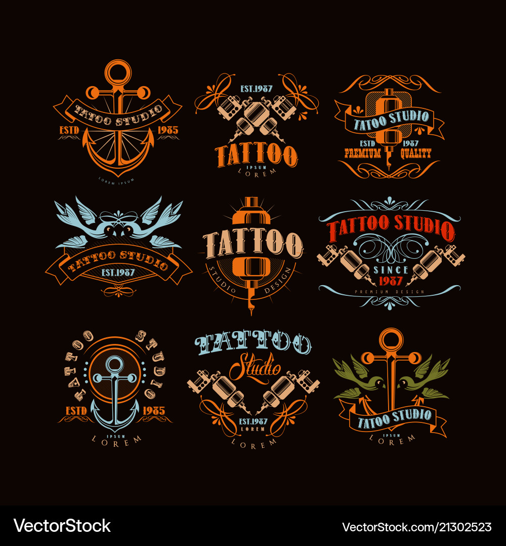 Tattoo studio logo design set retro styled Vector Image