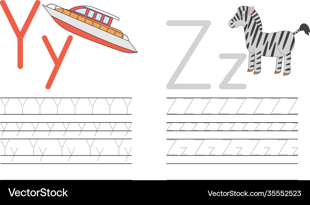 Writing practice letters yz education for kids Vector Image