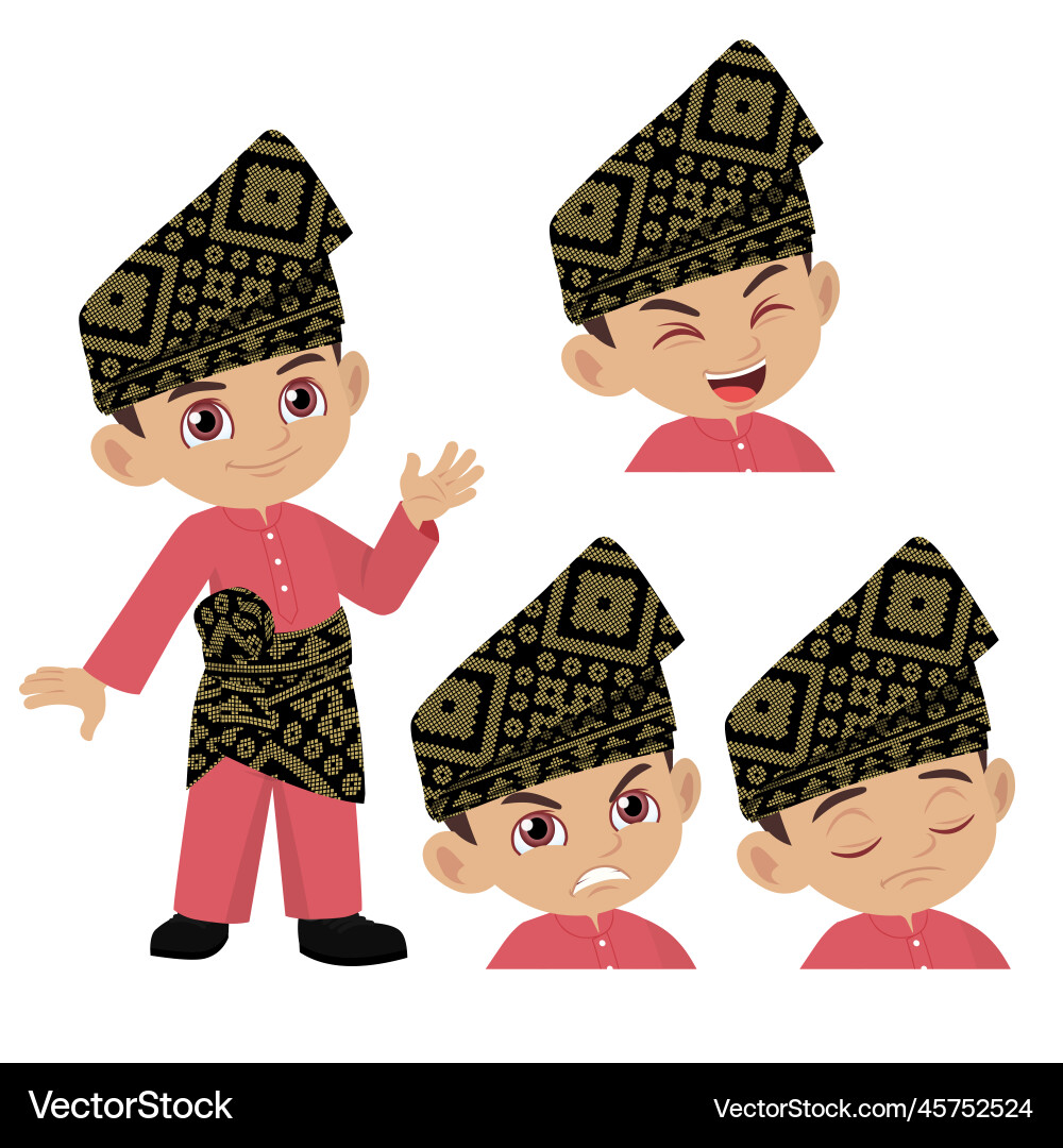 Cute malay boy in traditional costume Royalty Free Vector