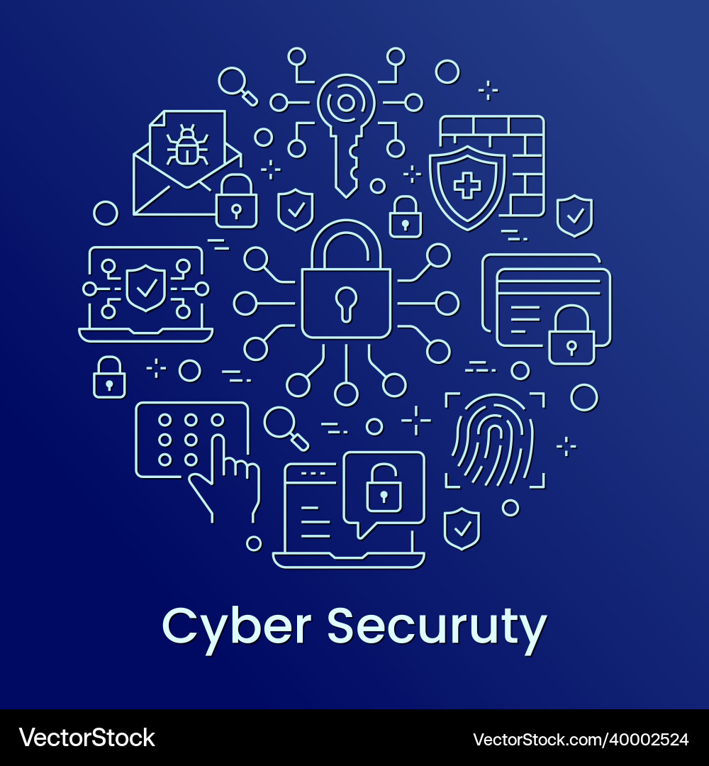 Cyber security circle template flat line icons Vector Image