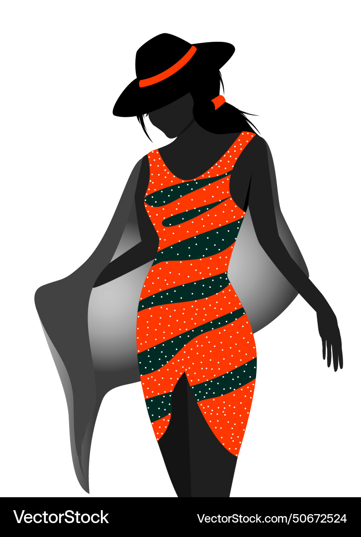 Female model in orange dress Royalty Free Vector Image