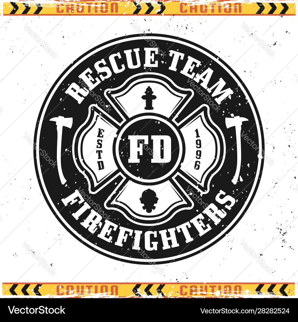 Firefighters rescue team round emblem Royalty Free Vector