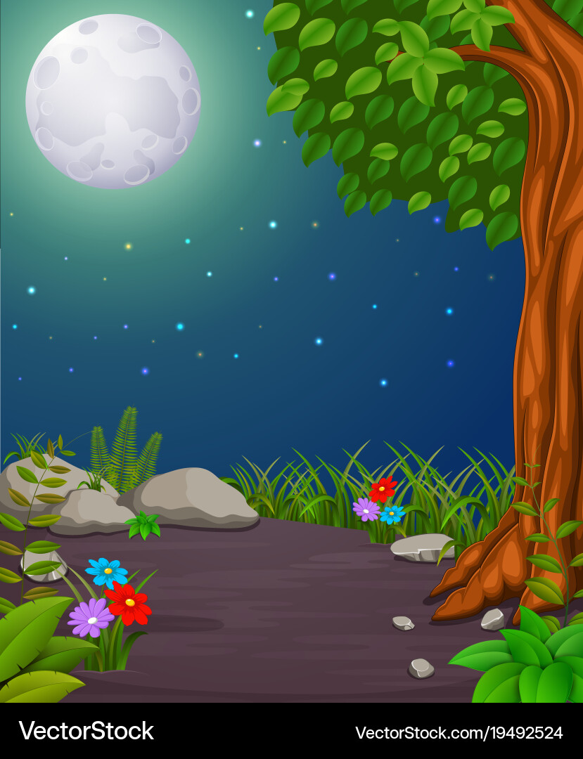 Forest at night and wood with fullmoon Royalty Free Vector