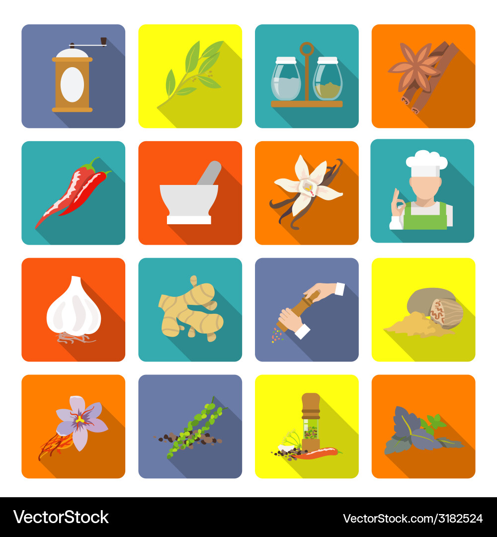 Spices icons flat Royalty Free Vector Image - VectorStock