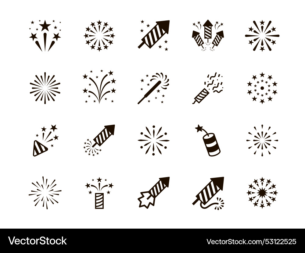 Firework icons new year line boom chinese Vector Image
