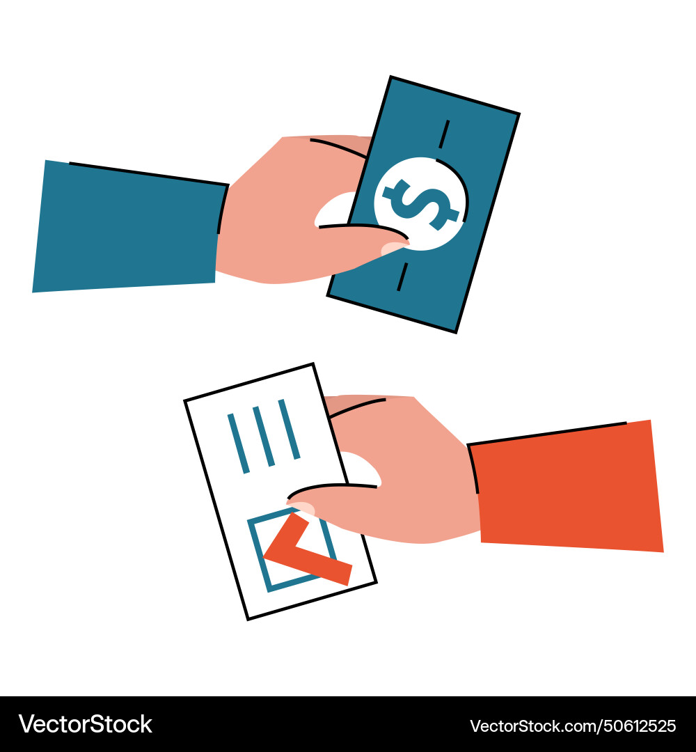 Hands exchange vote for cash Royalty Free Vector Image
