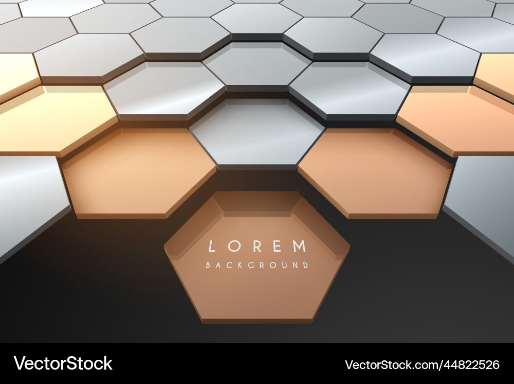 Abstract silver and gold hexagon shapes background