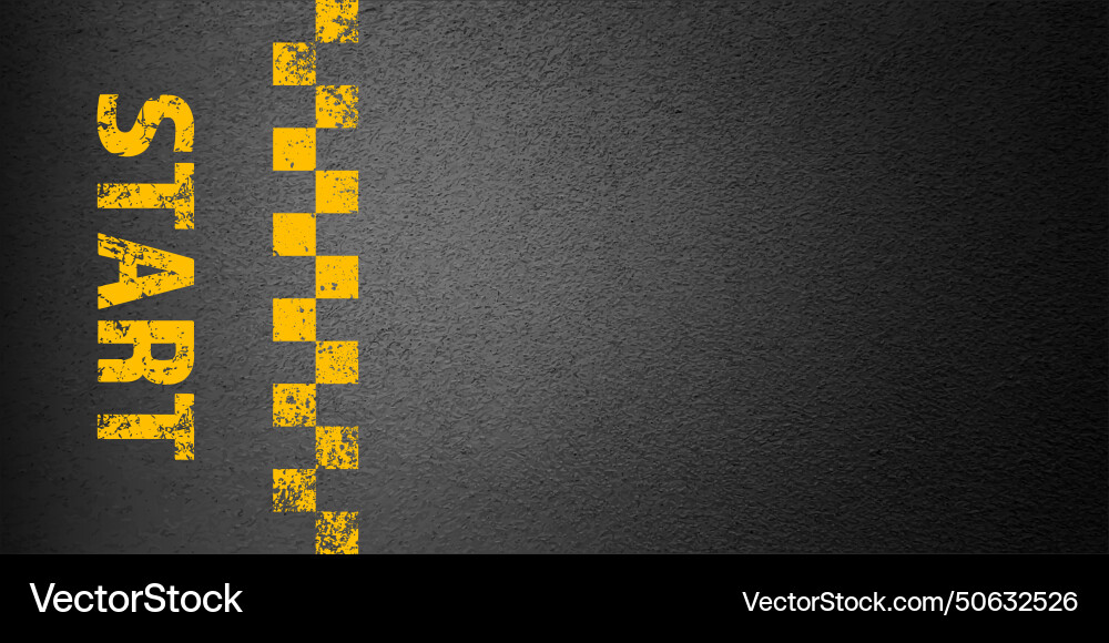 Asphalt road with yellow start line marking Vector Image