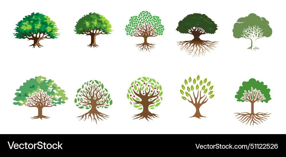 Creative oak trees collection logo icons Vector Image