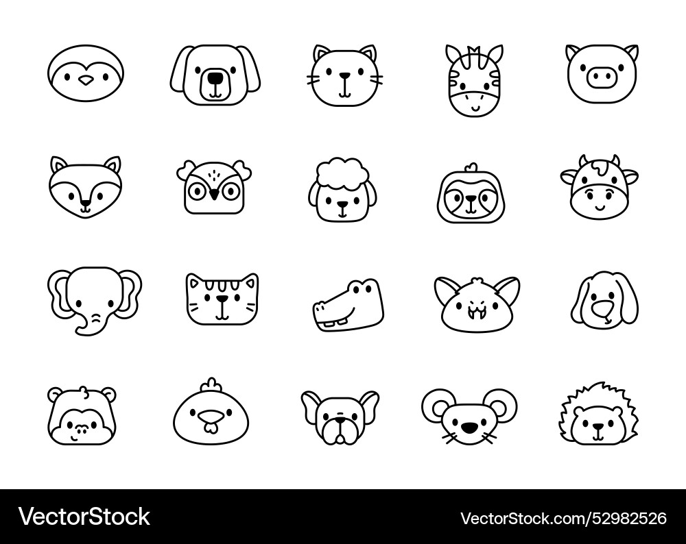 Cute animal head coloring page Royalty Free Vector Image