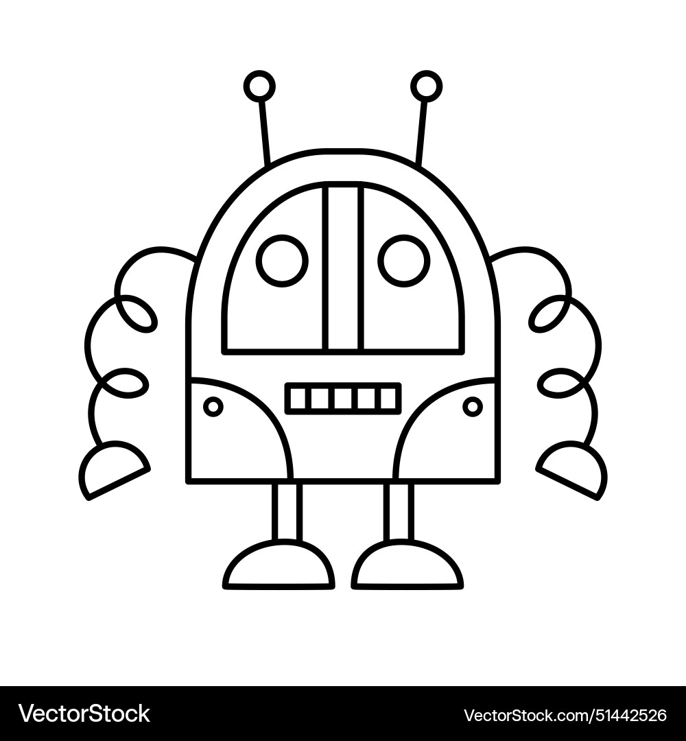 Cute funny robot character outline doodle icon Vector Image
