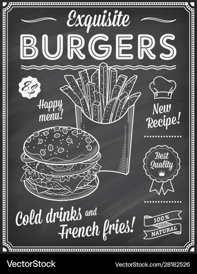 Grunge chalkboard fast food menu template Vector Image