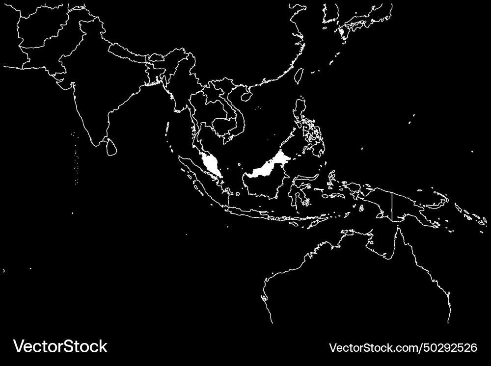 Malaysia map asia black background Royalty Free Vector Image