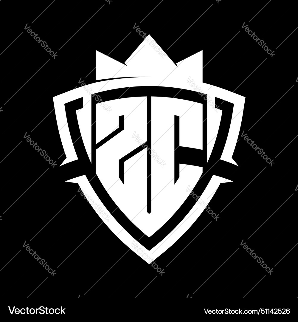 Zc letter monogram with triangle curve shield Vector Image
