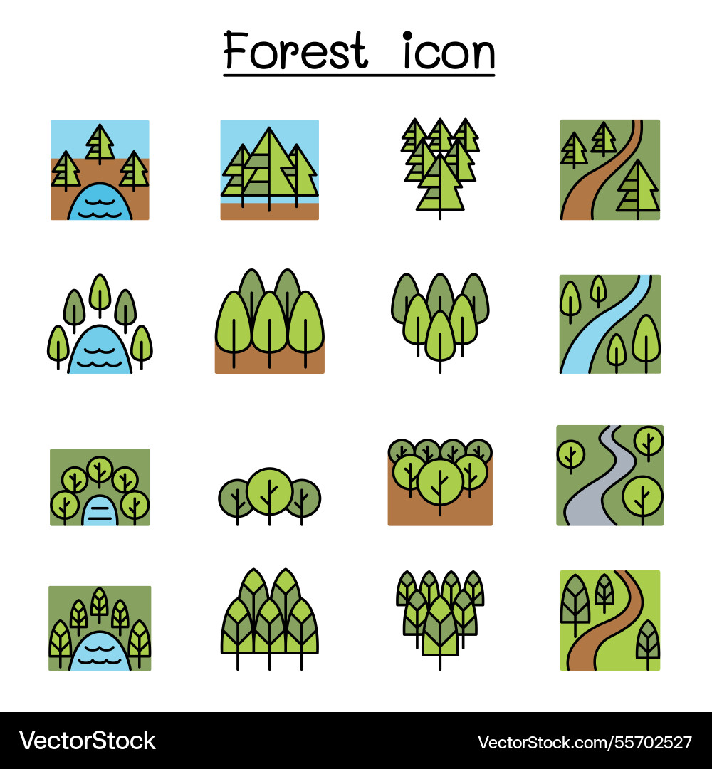 Forest lake river park landscape icon set Vector Image