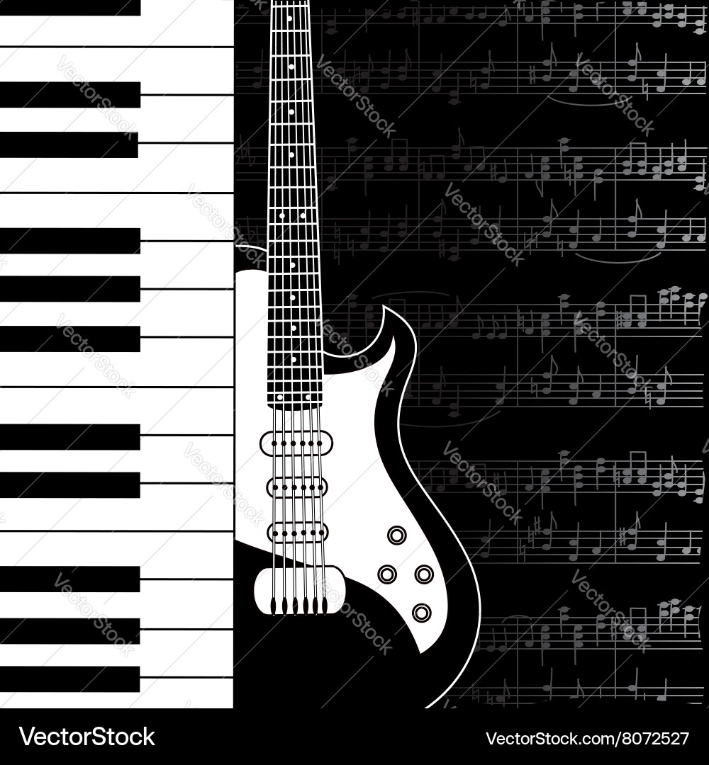 Music background with keyboard guitar and stave Vector Image