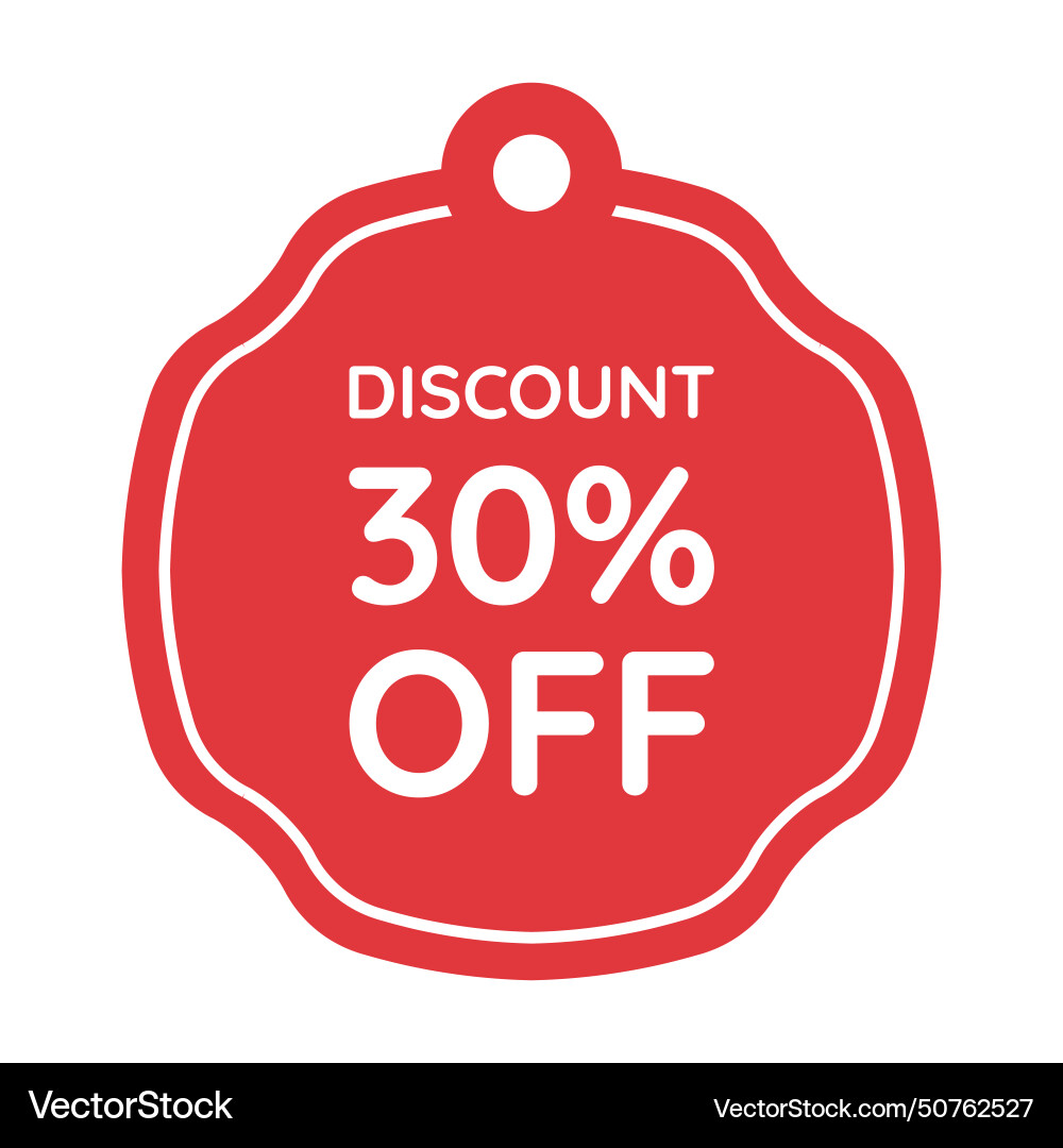 Red 30 percent discount label on white background Vector Image