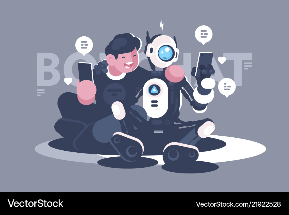 Chat bot helps man in his problem Royalty Free Vector Image
