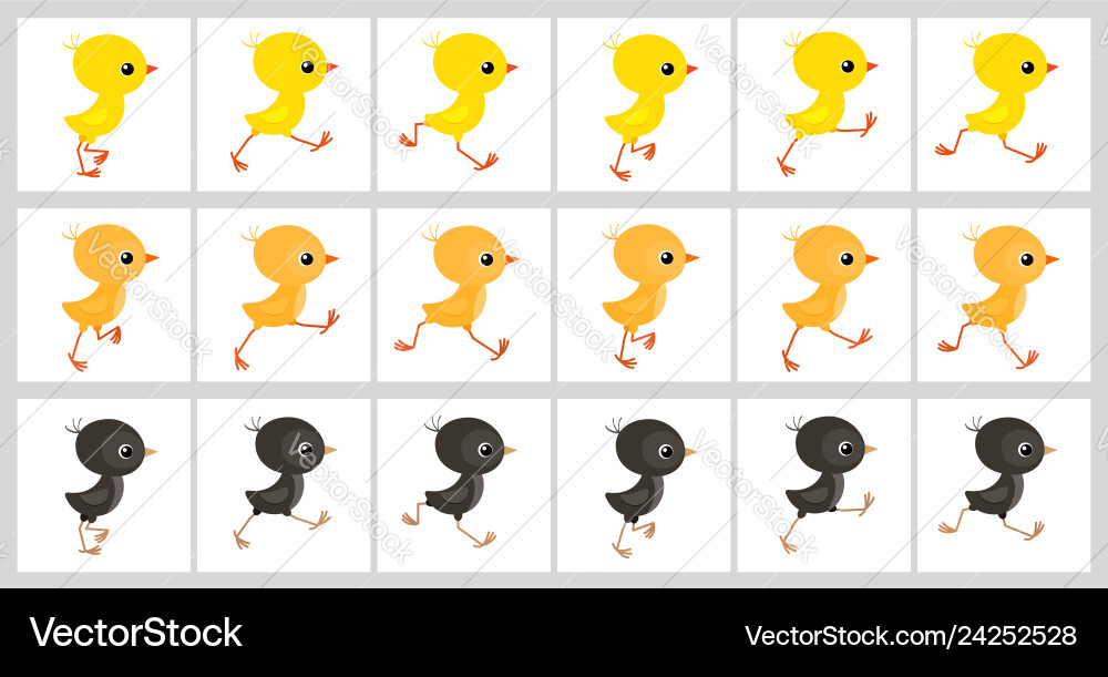 Bunte Chicken Animation Sprite Blatt Lizenzfreier Vektor