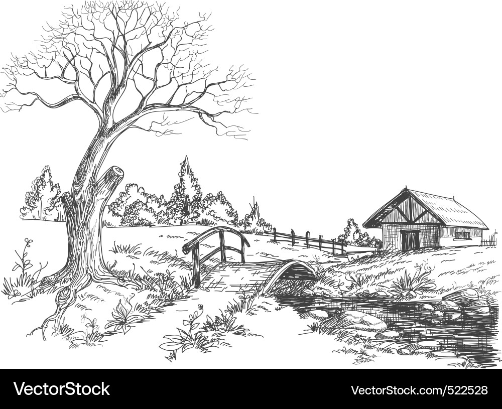 Village Sketch Bridge Vector Images (50)