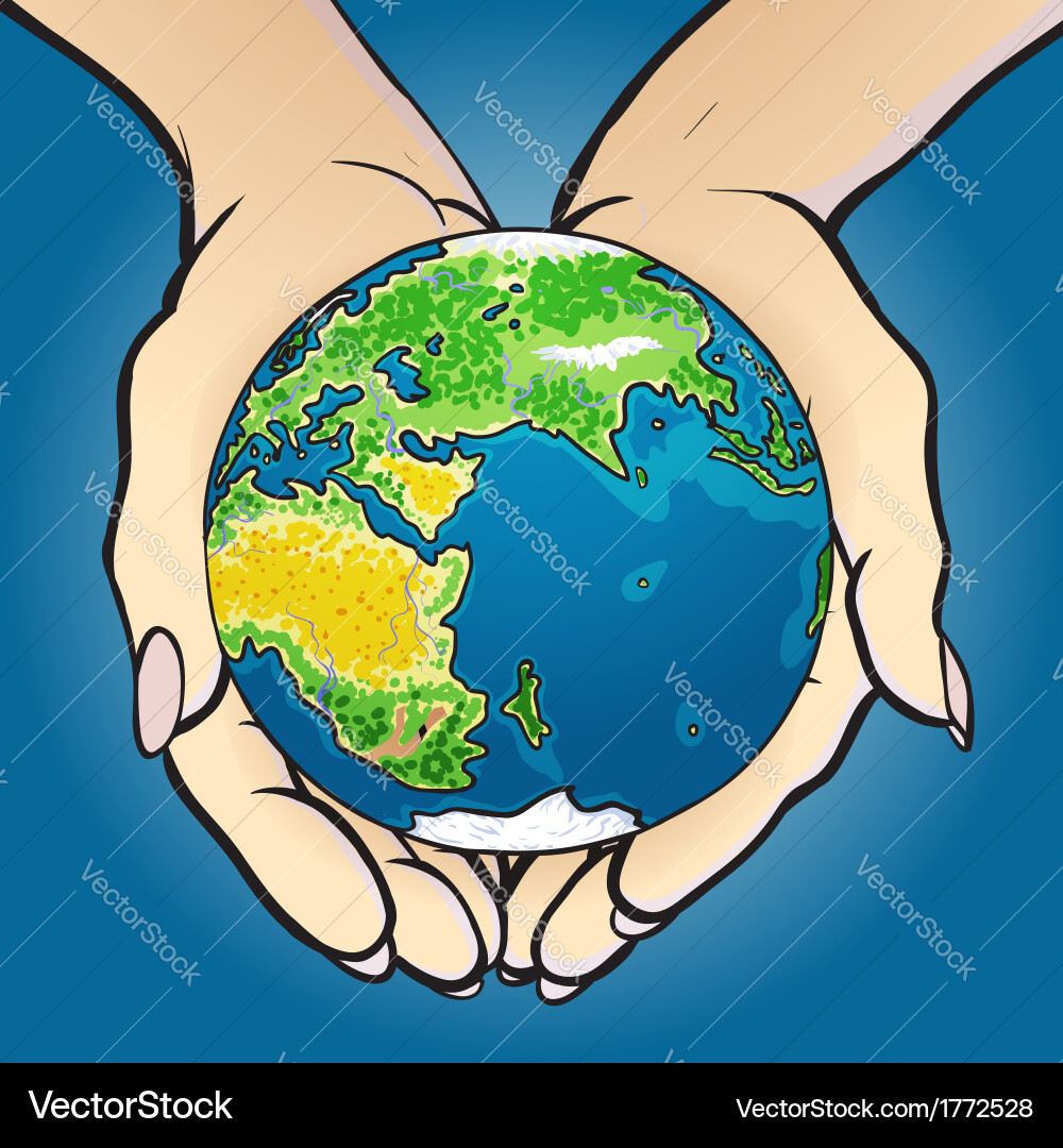 Hands giving and holding globe Royalty Free Vector Image