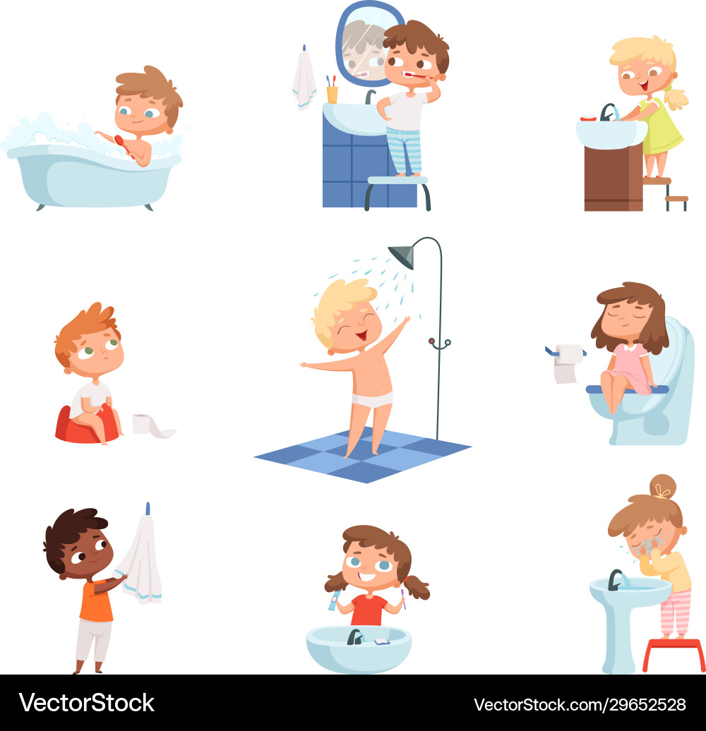 Kids Bathing & Hygiene Royalty Free Vector Image