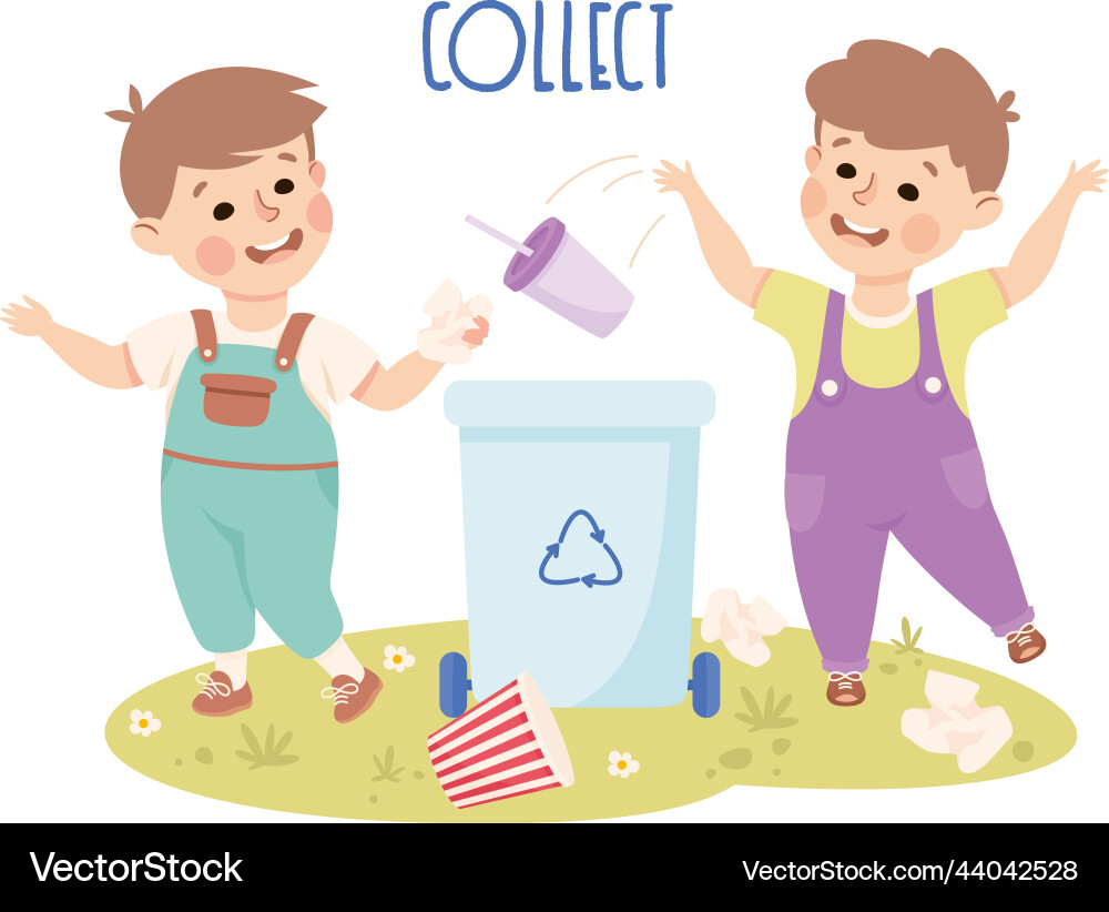 Little boys collecting garbage in dustbin Vector Image