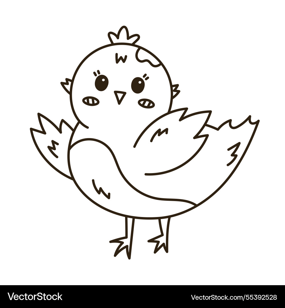 Lovely outline easter chick character waving Vector Image
