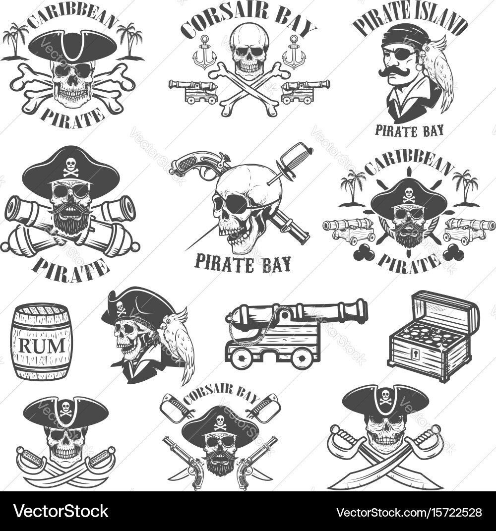 Set of pirate emblems isolated on white Royalty Free Vector