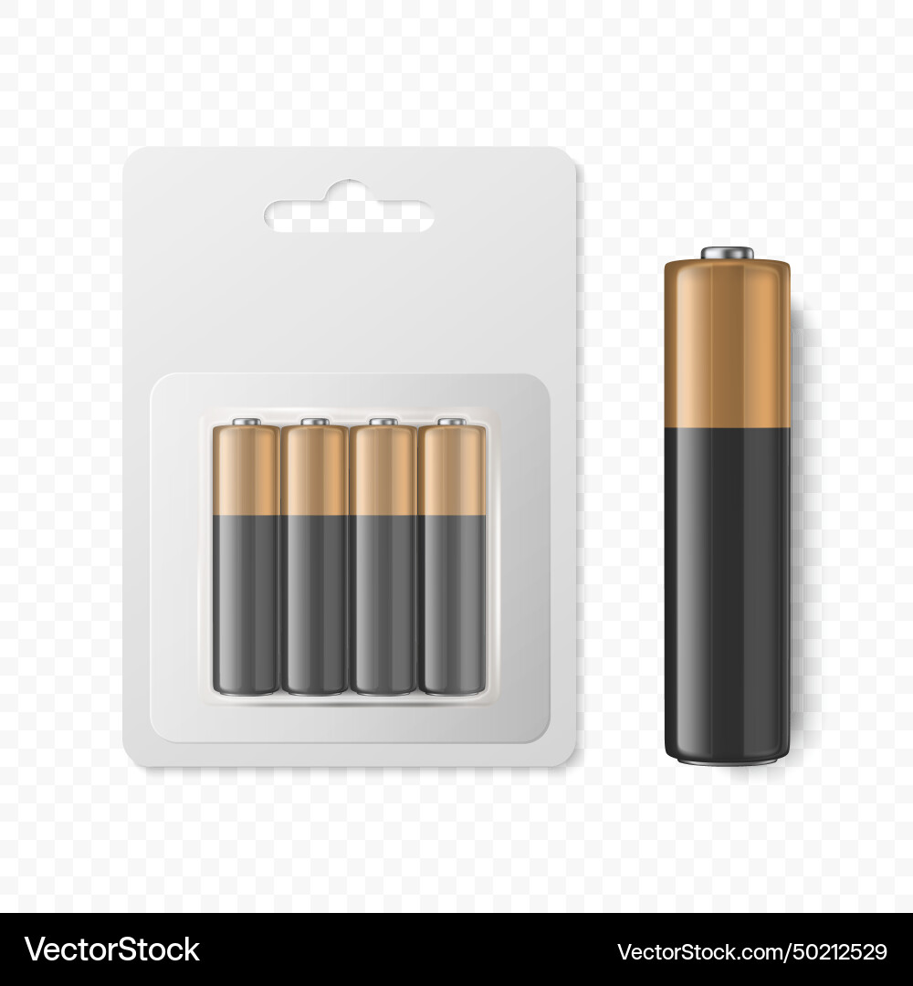 3d realistic alkaline battery set in paper Vector Image