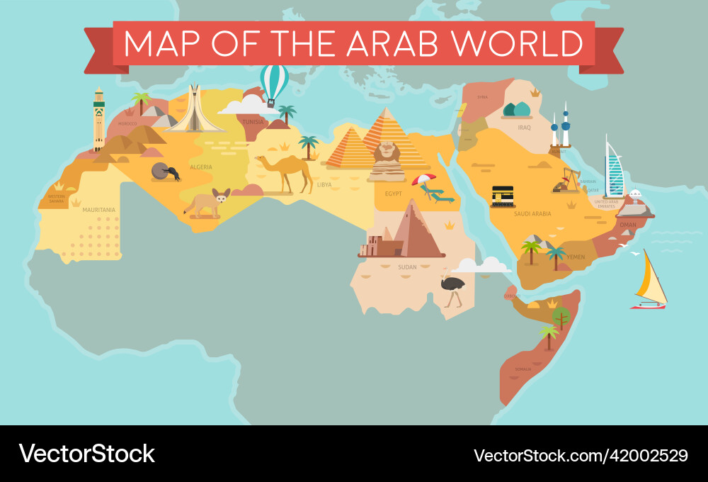 Arab World Map - Countries Royalty Free Vector Image