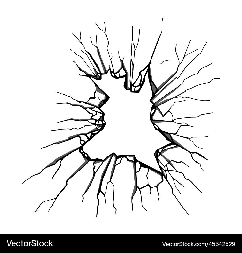 Broken glass effect with cracked hole in window Vector Image