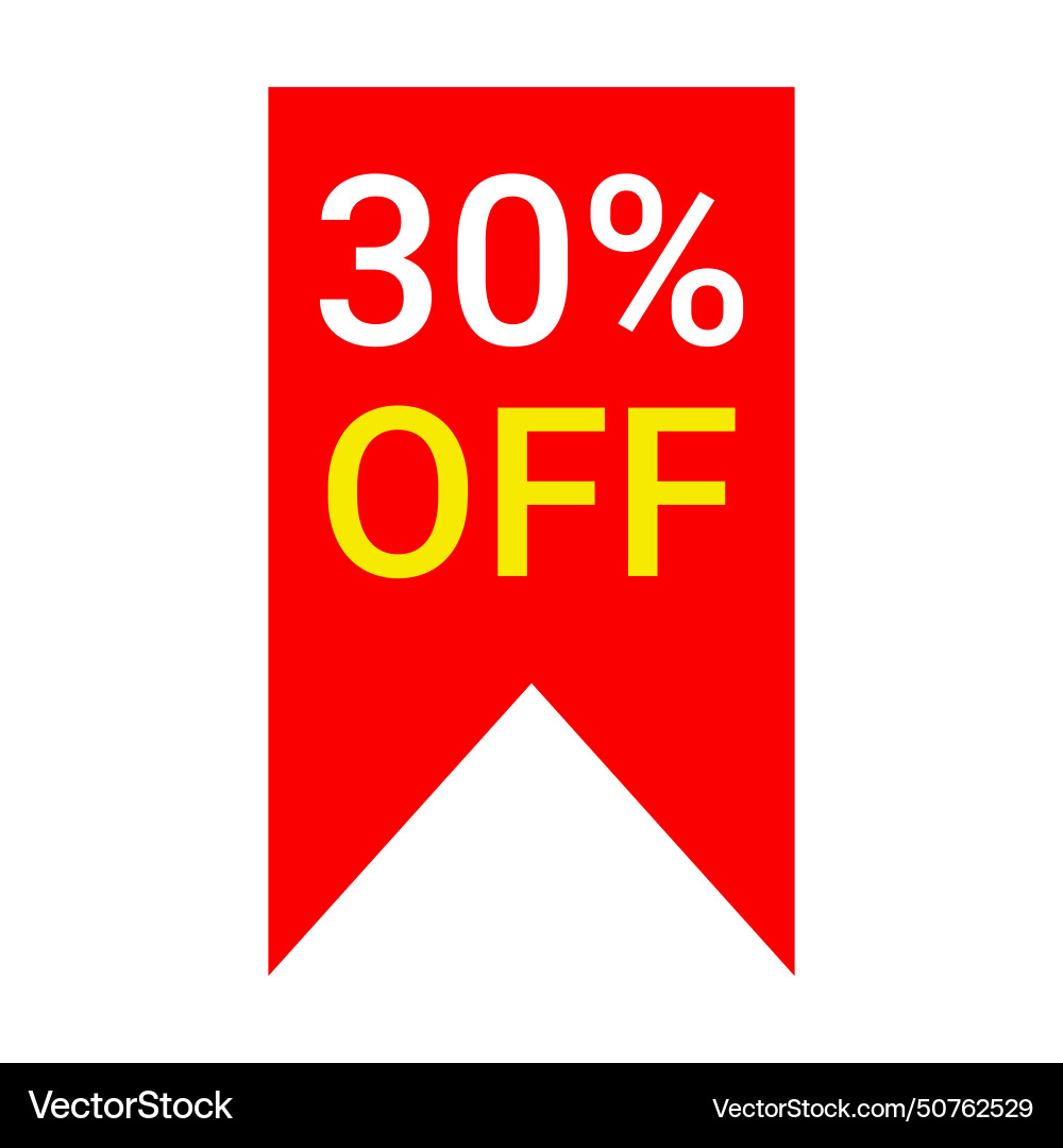 Red 30 percent discount label on white background Vector Image