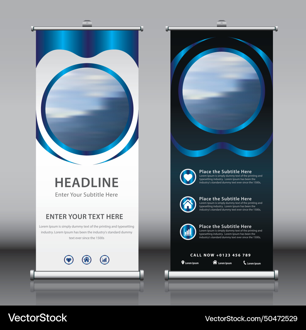 Roll up vertical standee banner design template Vector Image