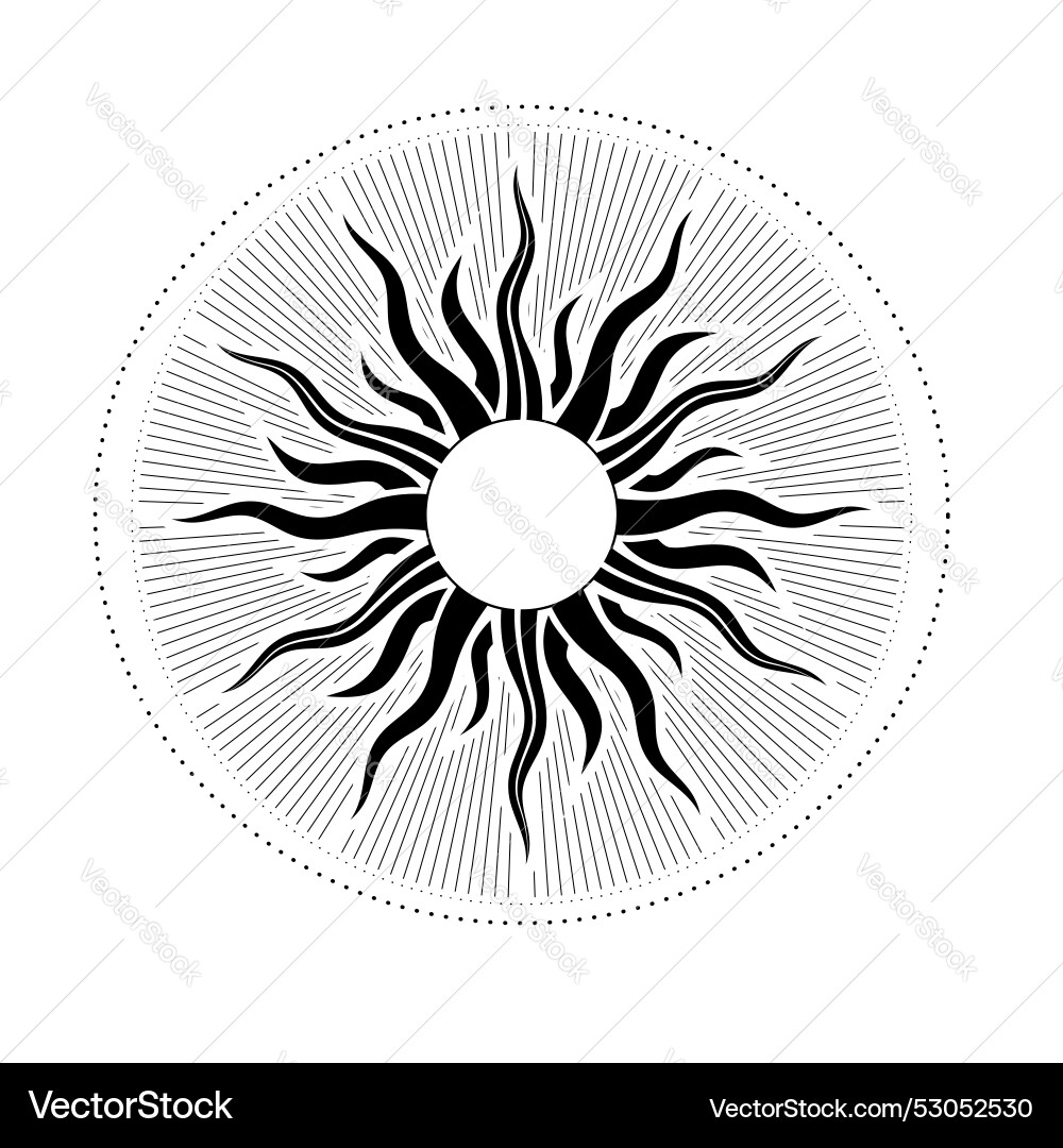 Black stylized sun on white background Royalty Free Vector