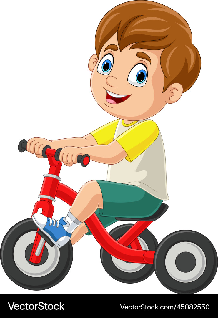 Cute little boy cartoon riding bicycle Royalty Free Vector