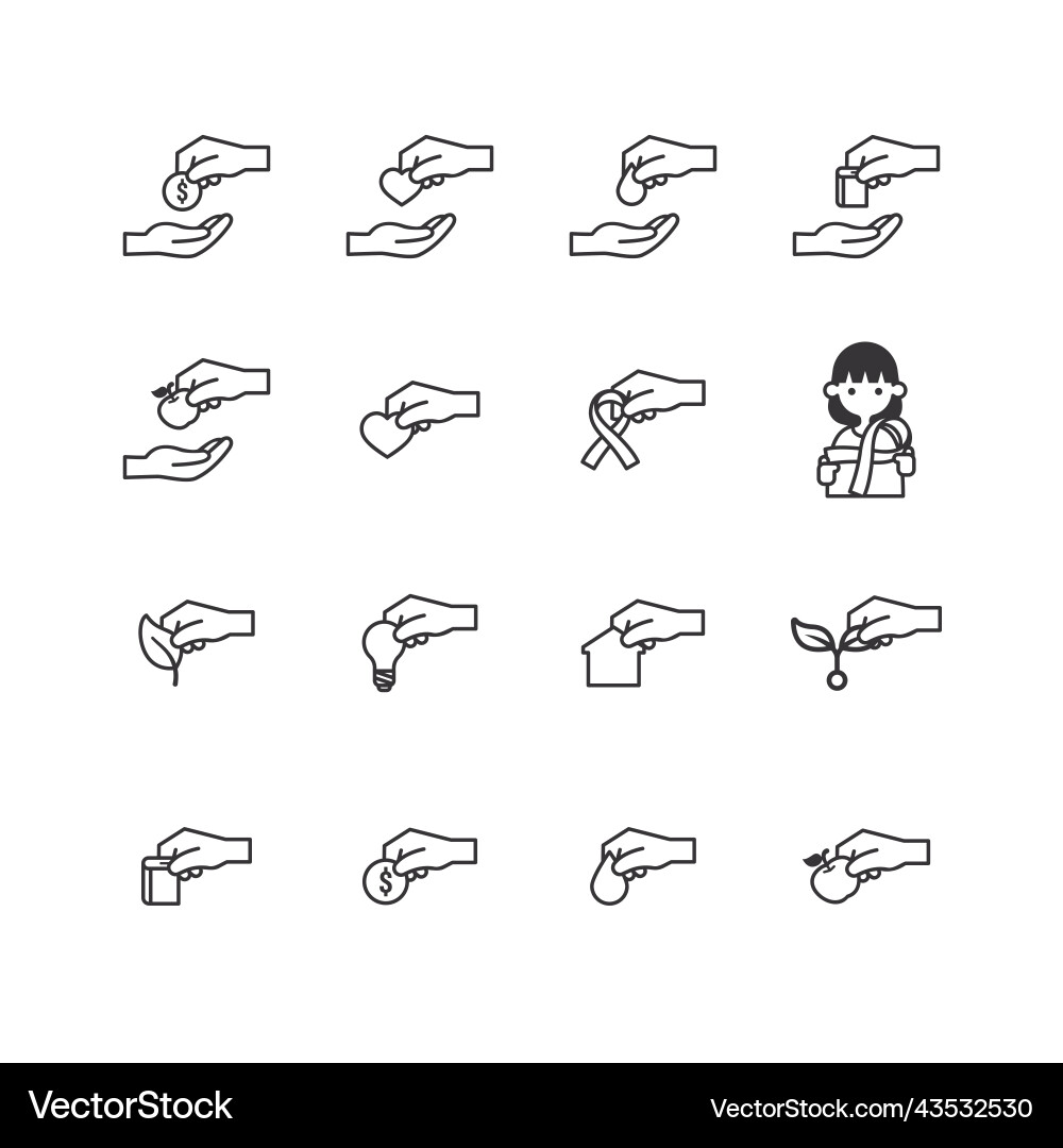 Donate and charity flat icons sethelping hand Vector Image