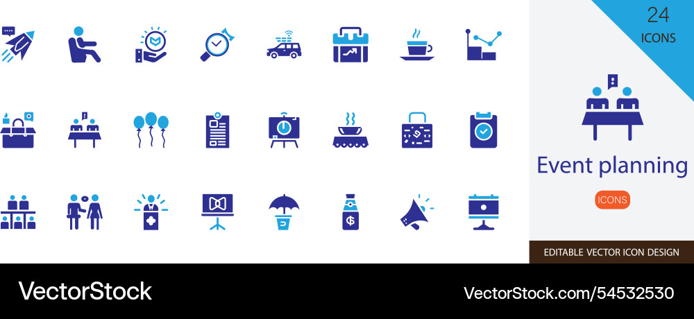 Event planning filled icon set Royalty Free Vector Image