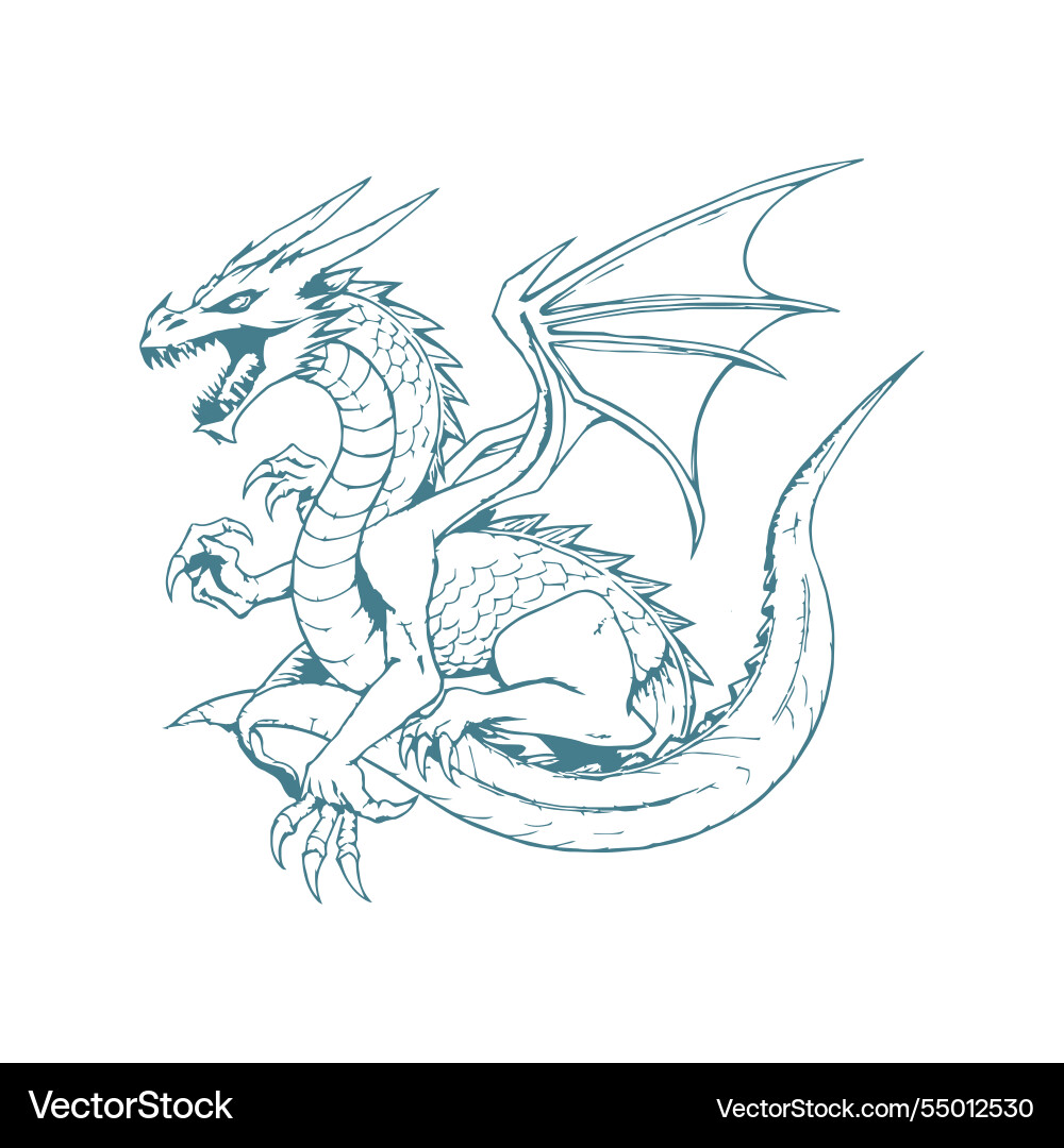 Hand-drawn dragon outline Royalty Free Vector Image