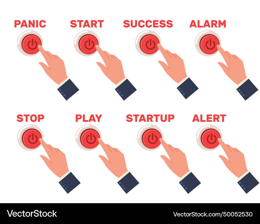 Hands pressing buttons labeled different emotions Vector Image