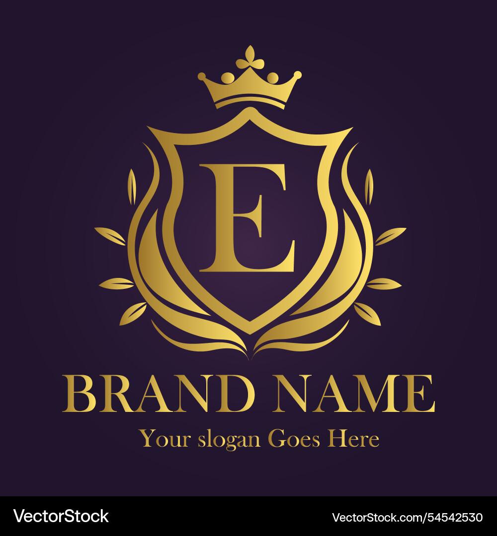 Letter e luxury gold crest logo template Vector Image