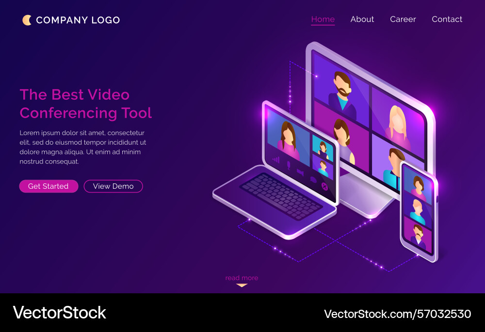 Video conference online call isometric landing Vector Image