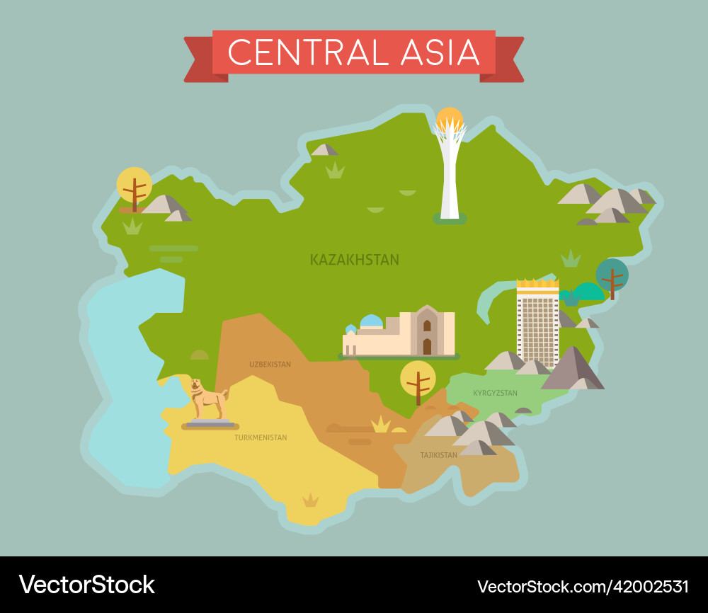 Central asia map with country names Royalty Free Vector