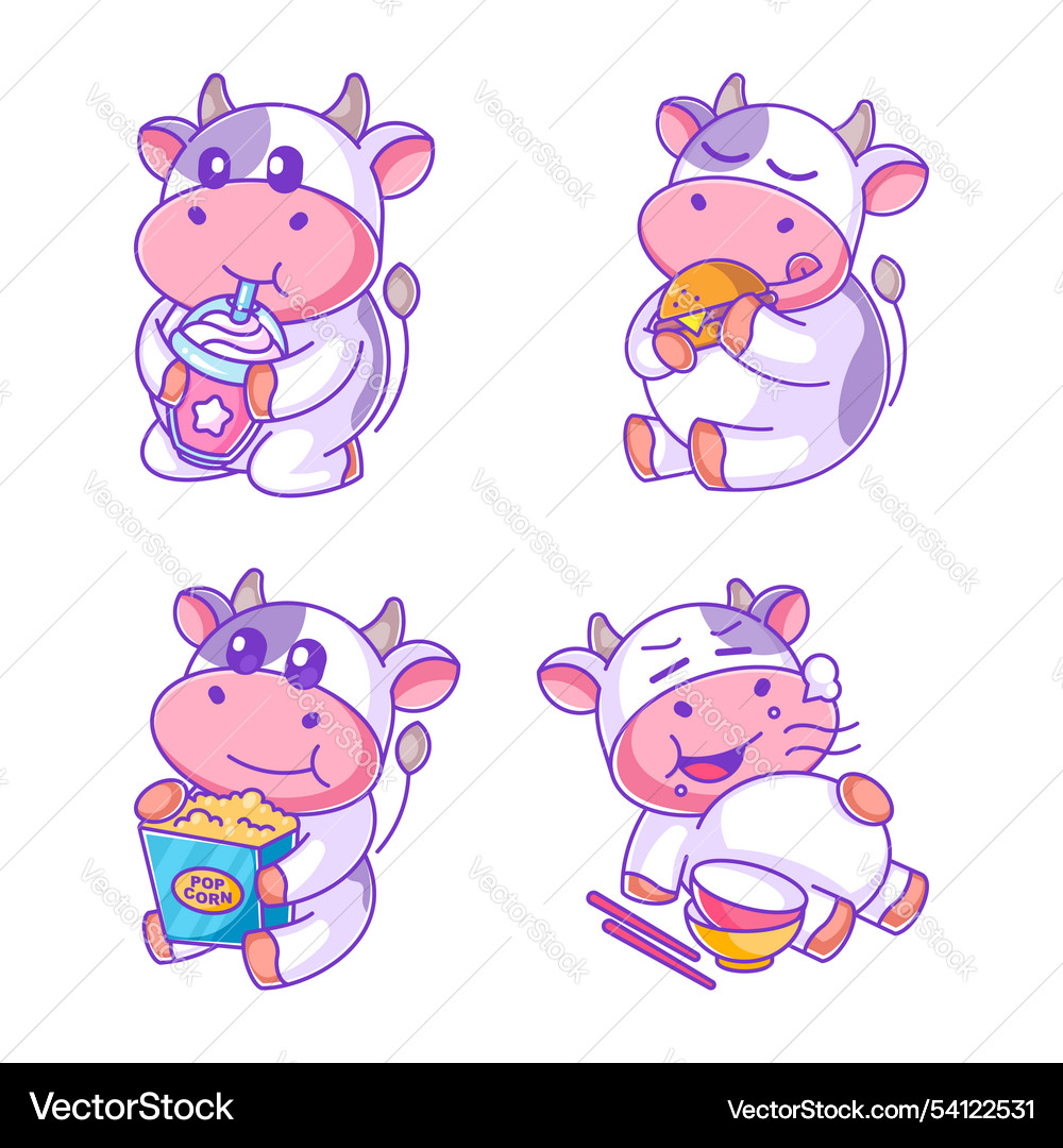 Cow eating in cartoon style Royalty Free Vector Image