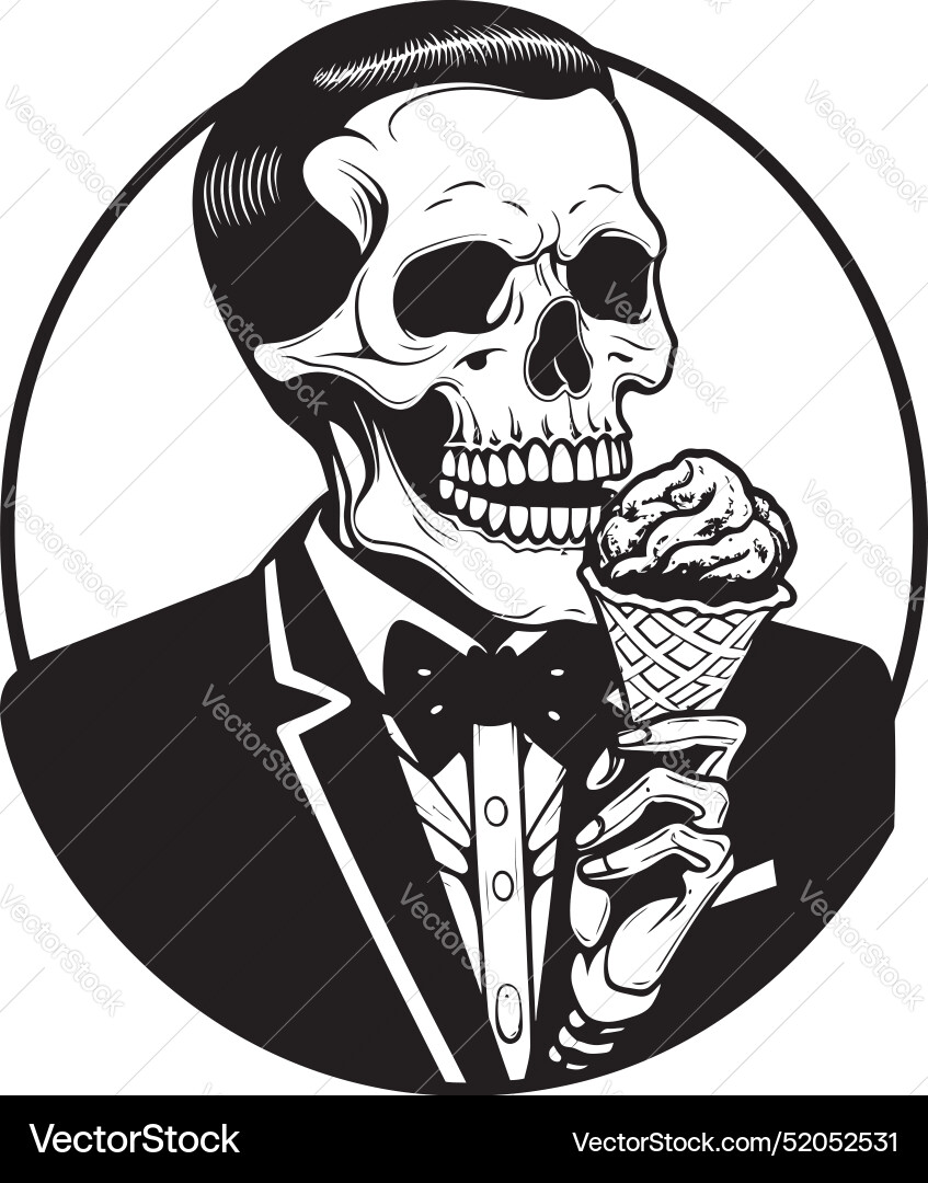 Ghostly goodies skeleton enjoying soft ice cream Vector Image