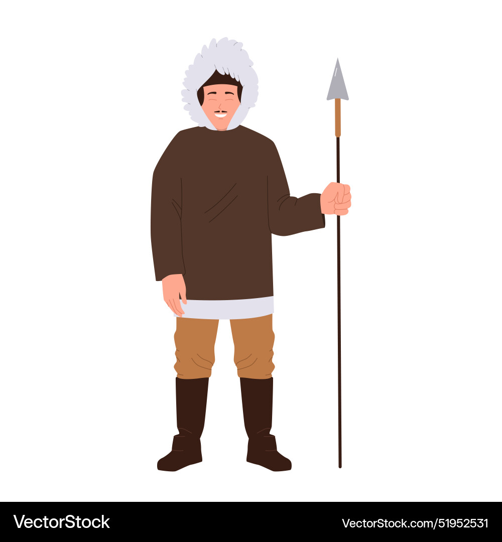 Mature eskimo man hunter cartoon character Vector Image