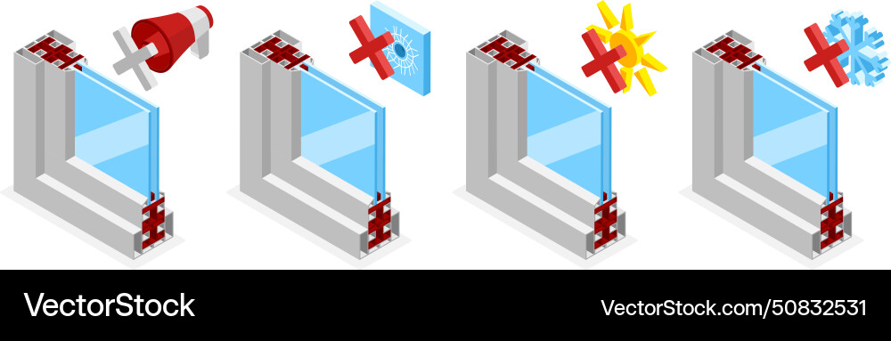 Plastic windows isometric set Royalty Free Vector Image